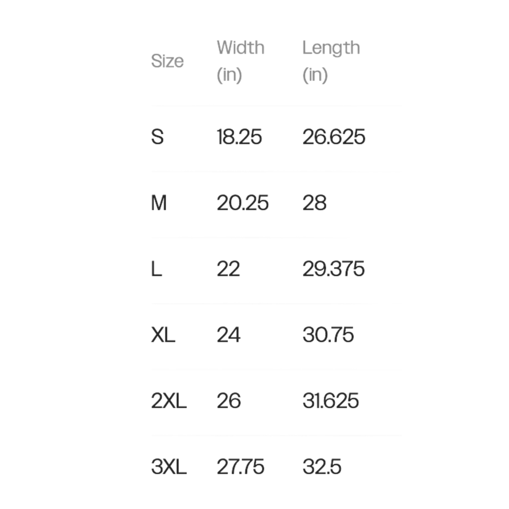 Size Guide + Garment Care – Tomorrow Nostalgia